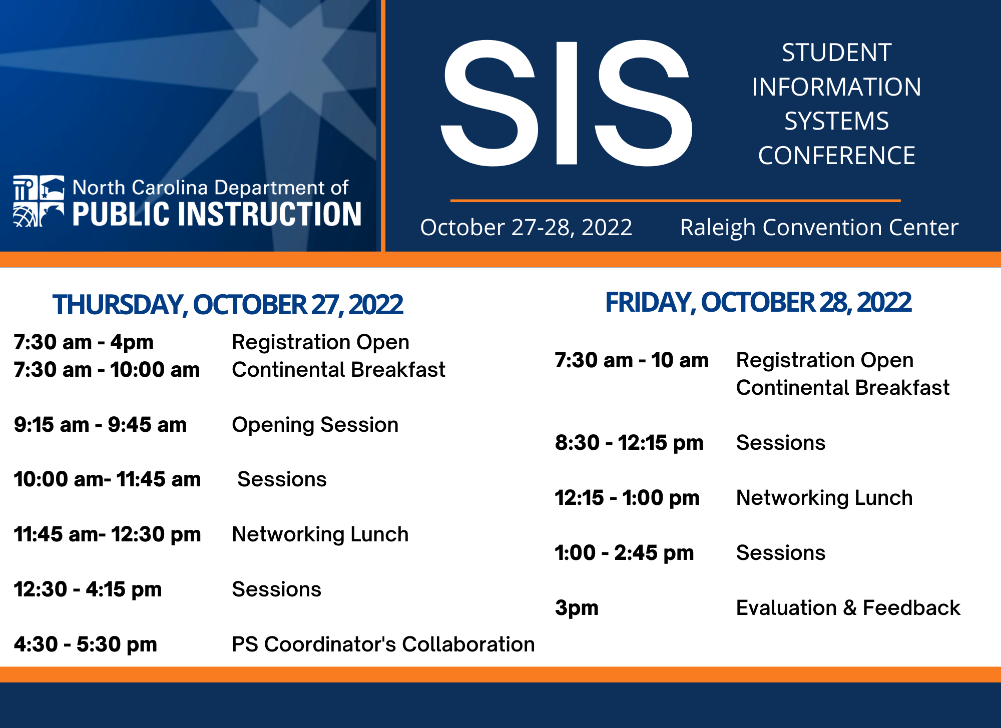 SIS Conference Agenda NC DPI SIS Conference Agenda NC DPI